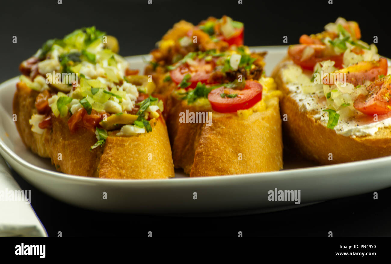 traditional spanish tapas for lunch table, mini sandwiches food set ...