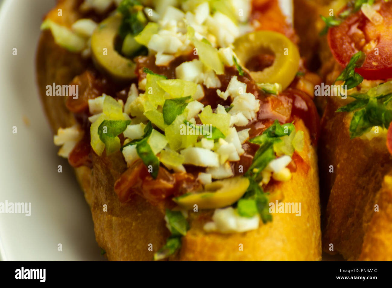 traditional spanish tapas for lunch table, mini sandwiches food set ...