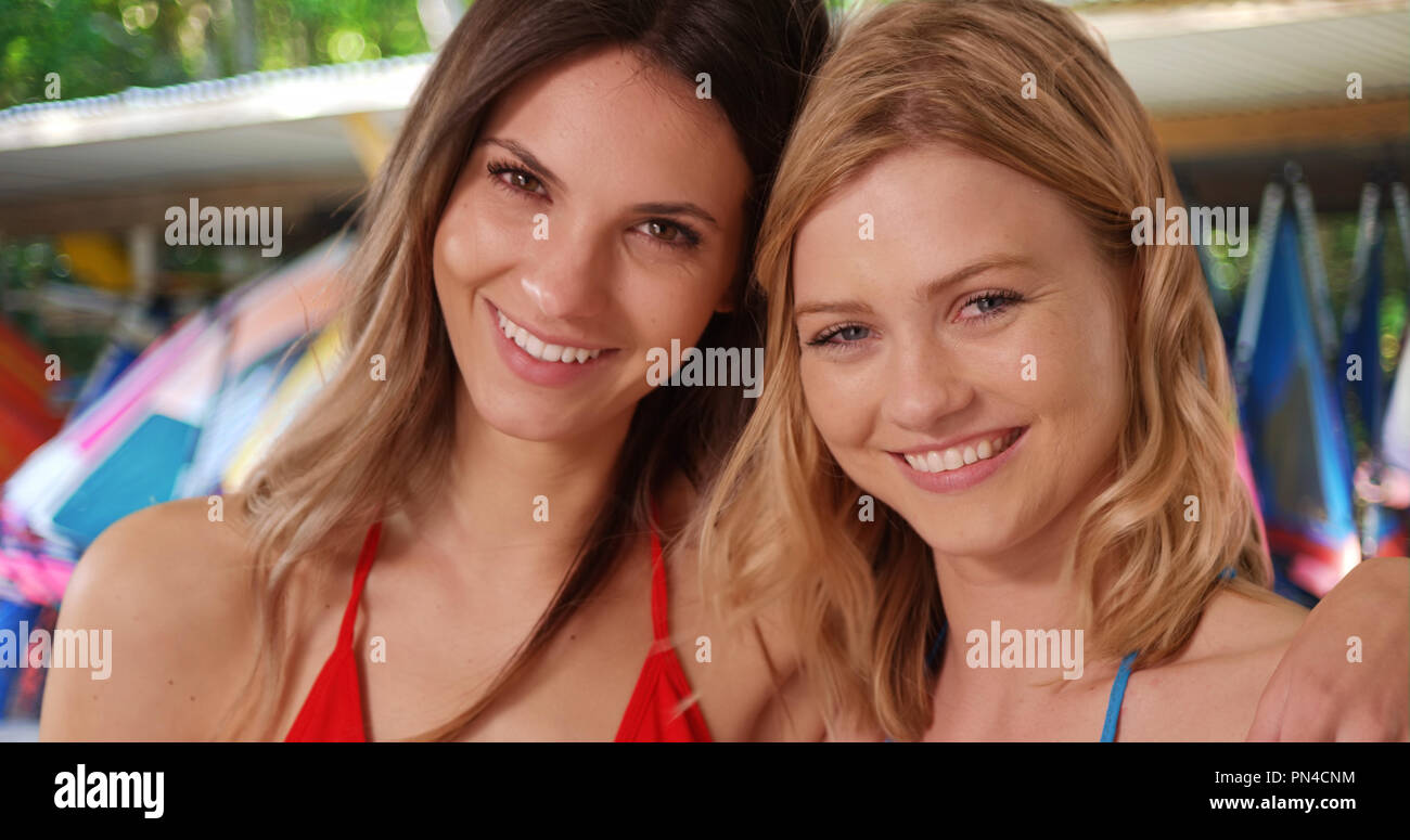 Attractive blonde brunette in bikinis hi-res stock photography and ...