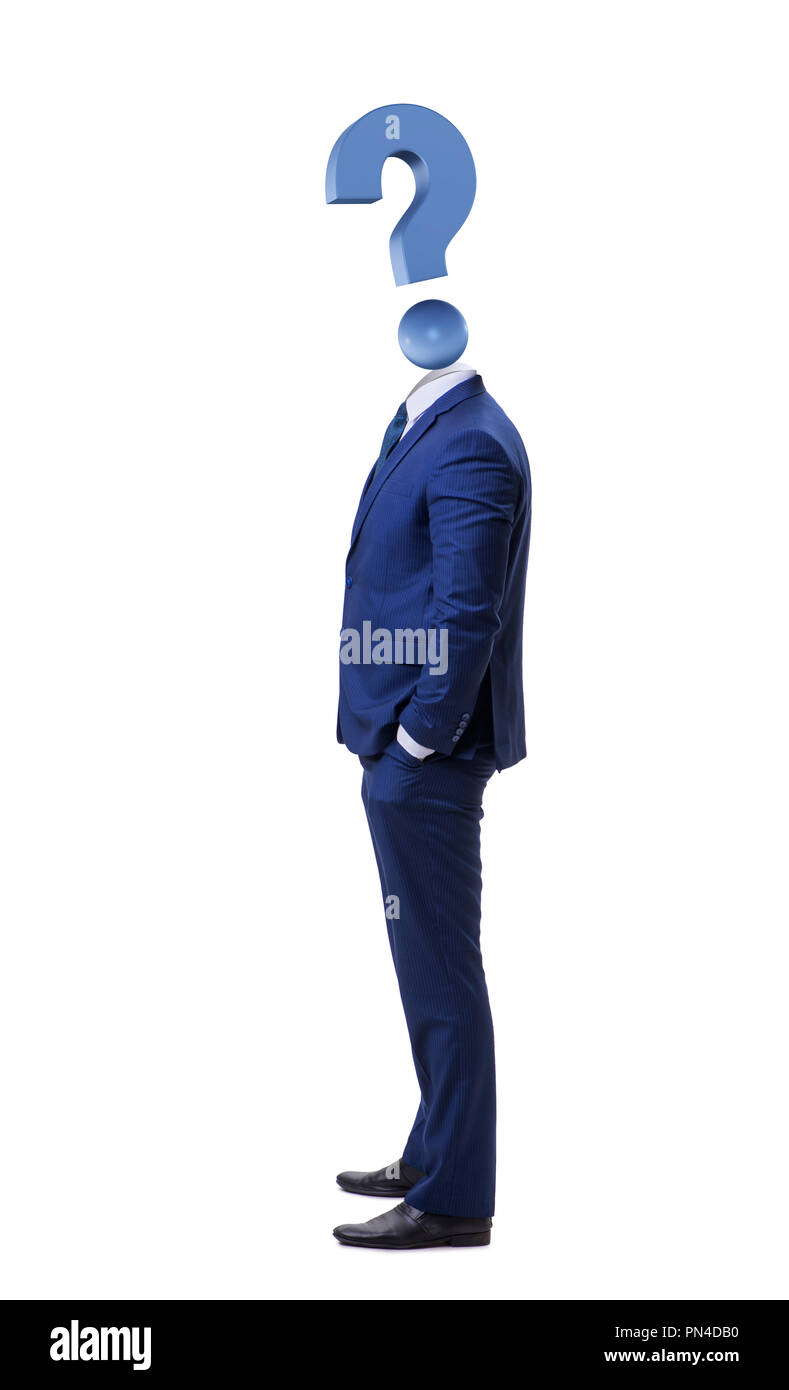 Businessman with question mark instead of his head Stock Photo - Alamy