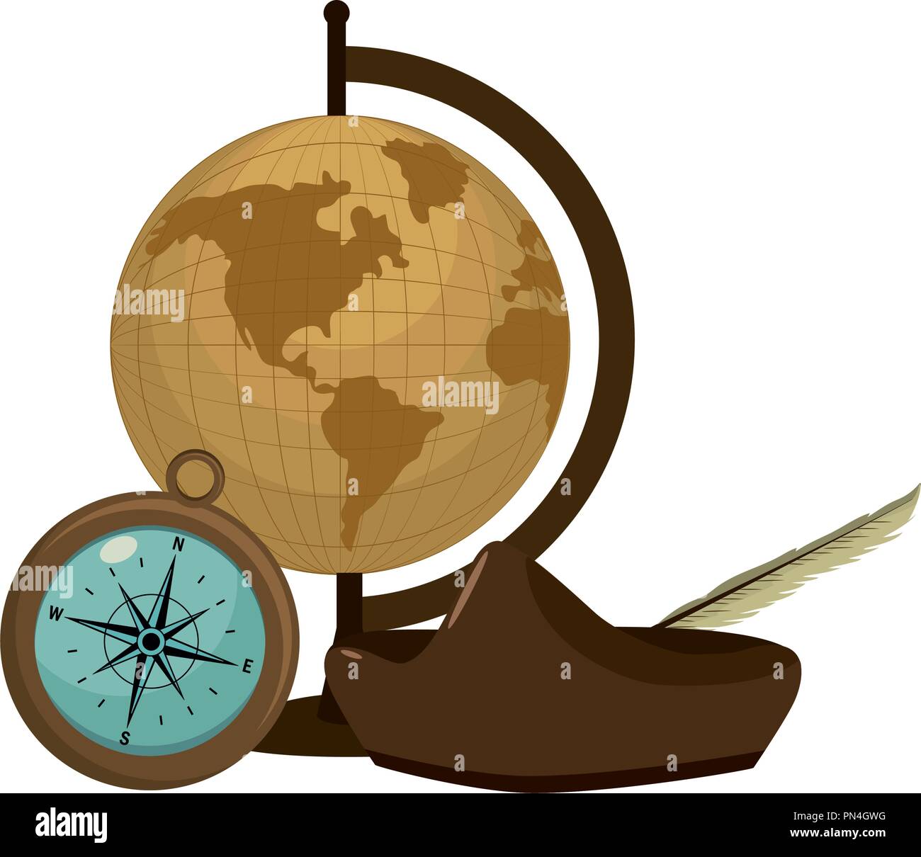 global map desk with compass and hat Stock Vector Image & Art - Alamy