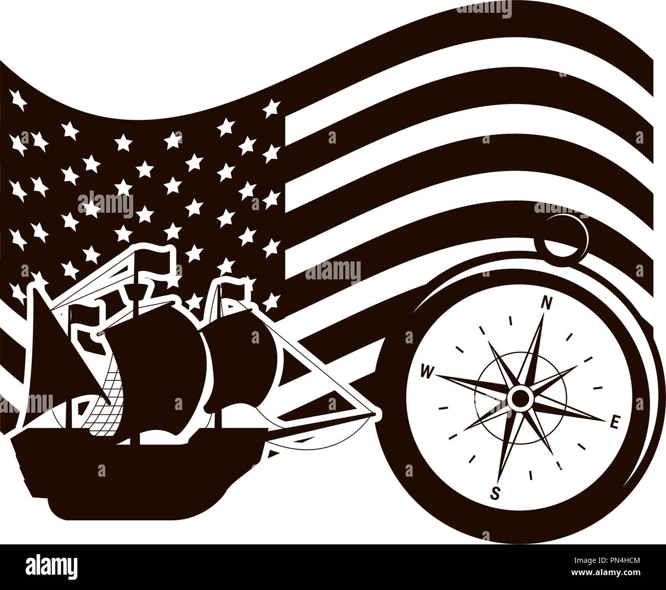 usa flag with ship sails and compass Stock Vector Image & Art - Alamy
