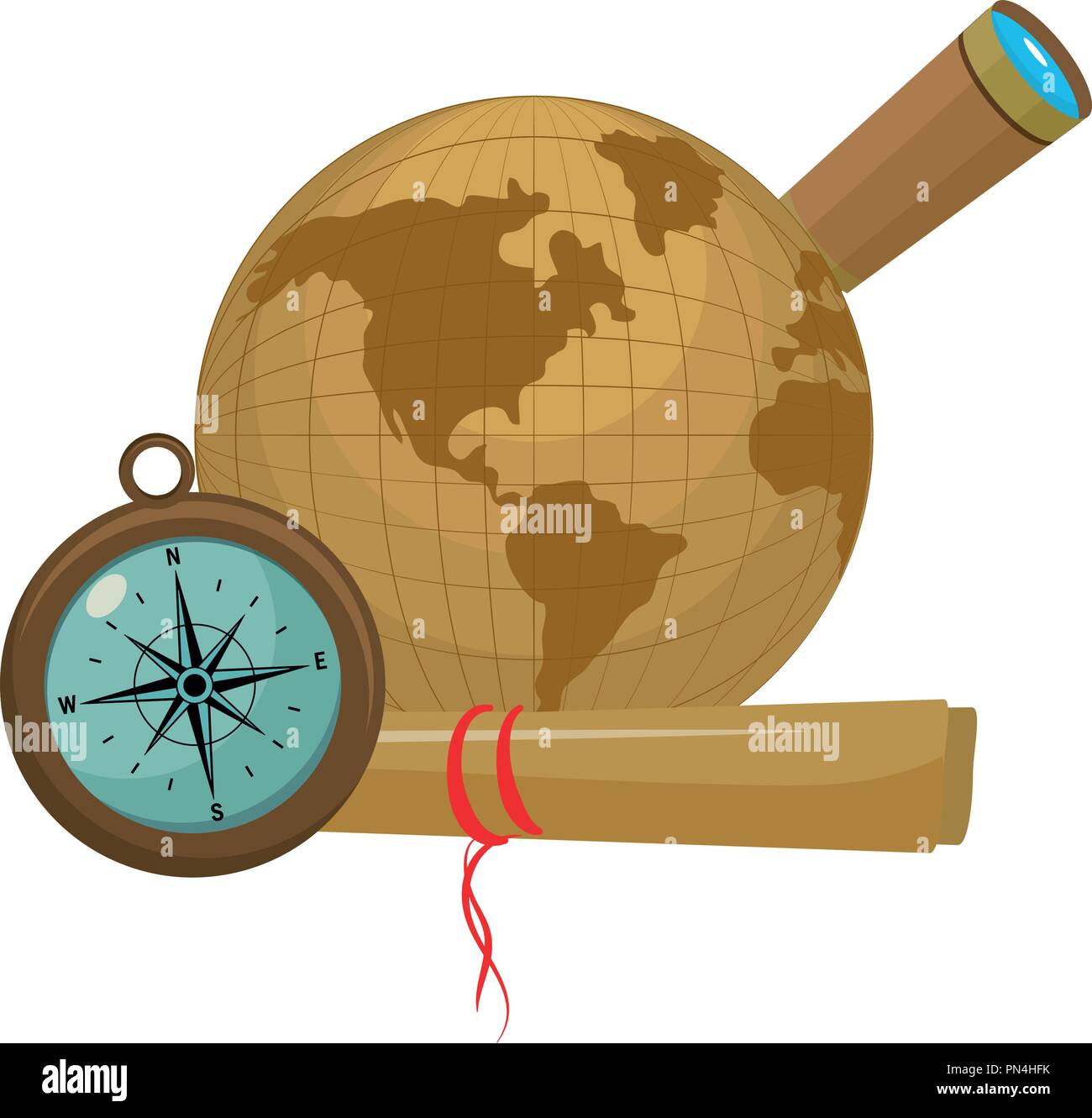 circle global map with compass and monocular Stock Vector Image & Art ...