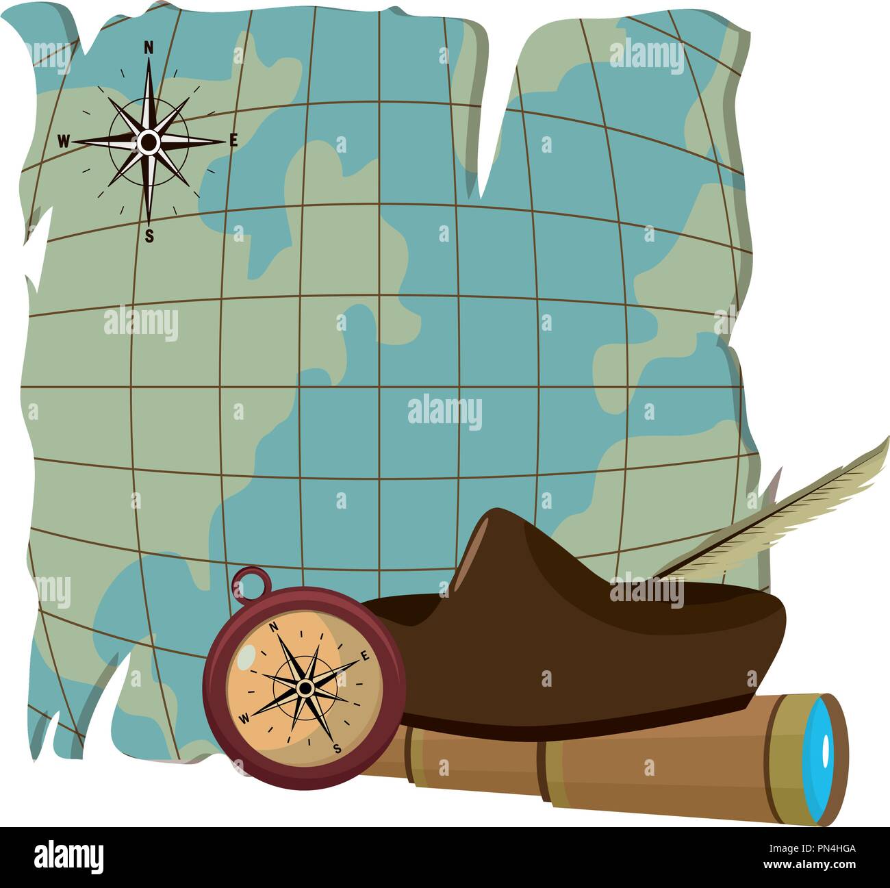 global map with monocular and compass with hat Stock Vector Image & Art ...