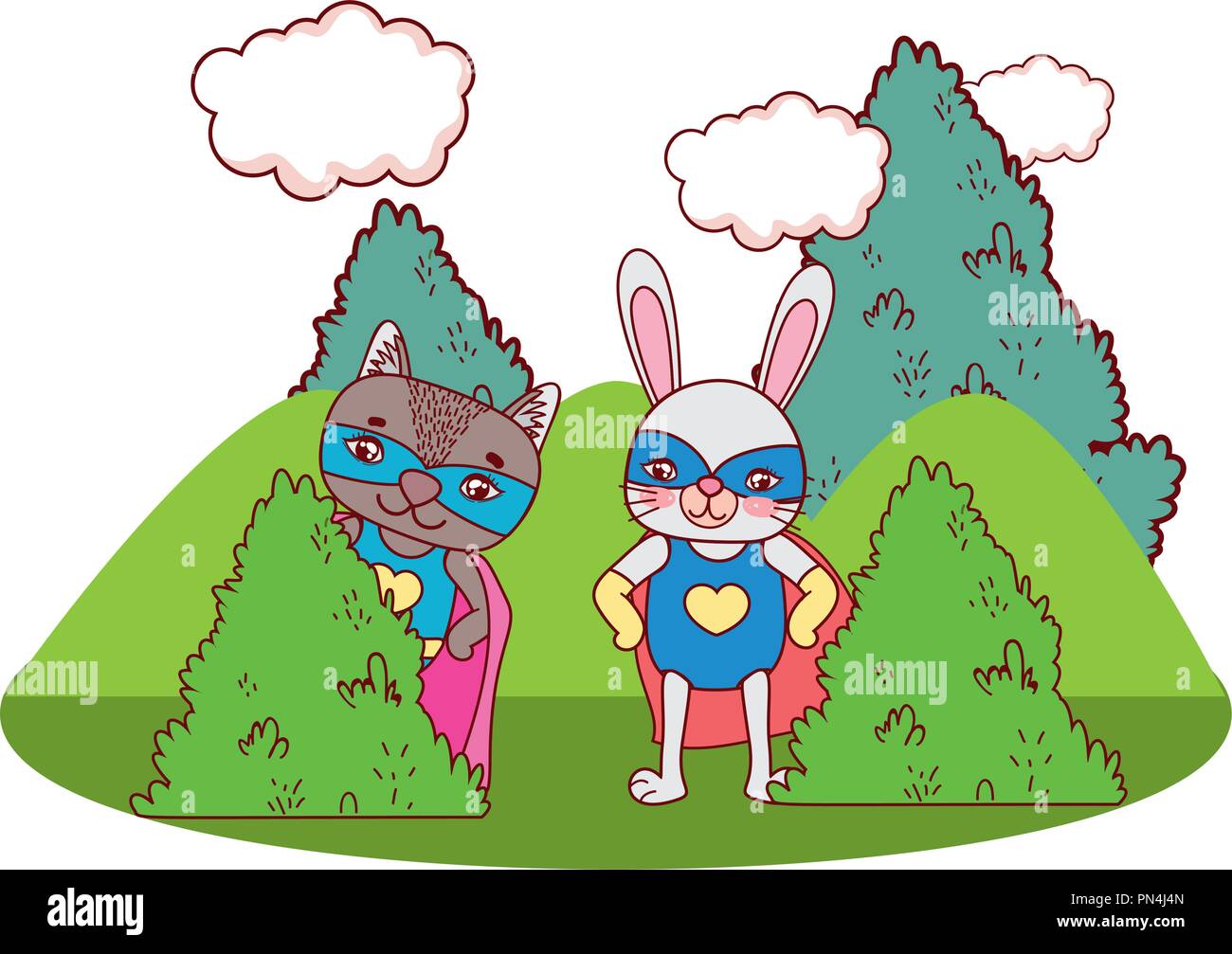 rabbit and raccoon with costume cape and mask Stock Vector Image & Art ...