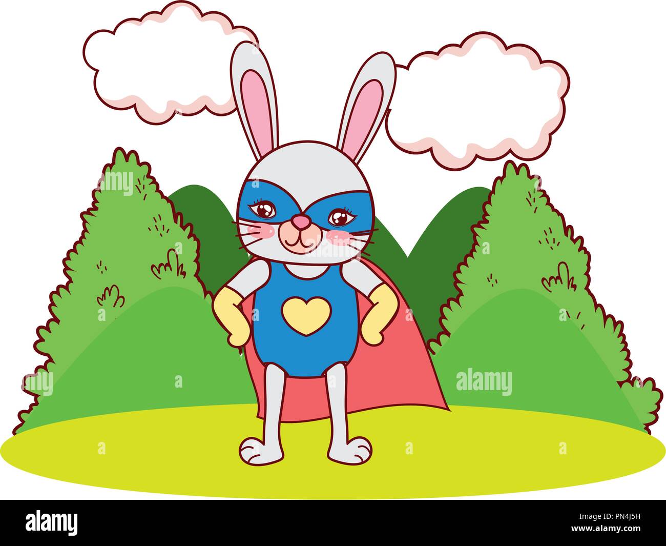 cute rabbit with costume mask and cape in the landscape Stock Vector ...