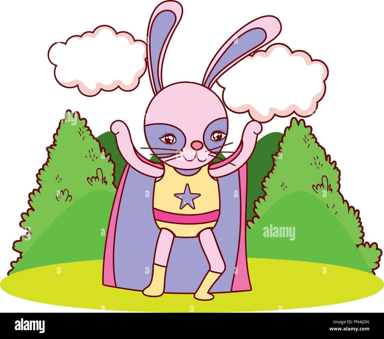 rabbit wearing costume with mask and cape in the landscape Stock Vector ...