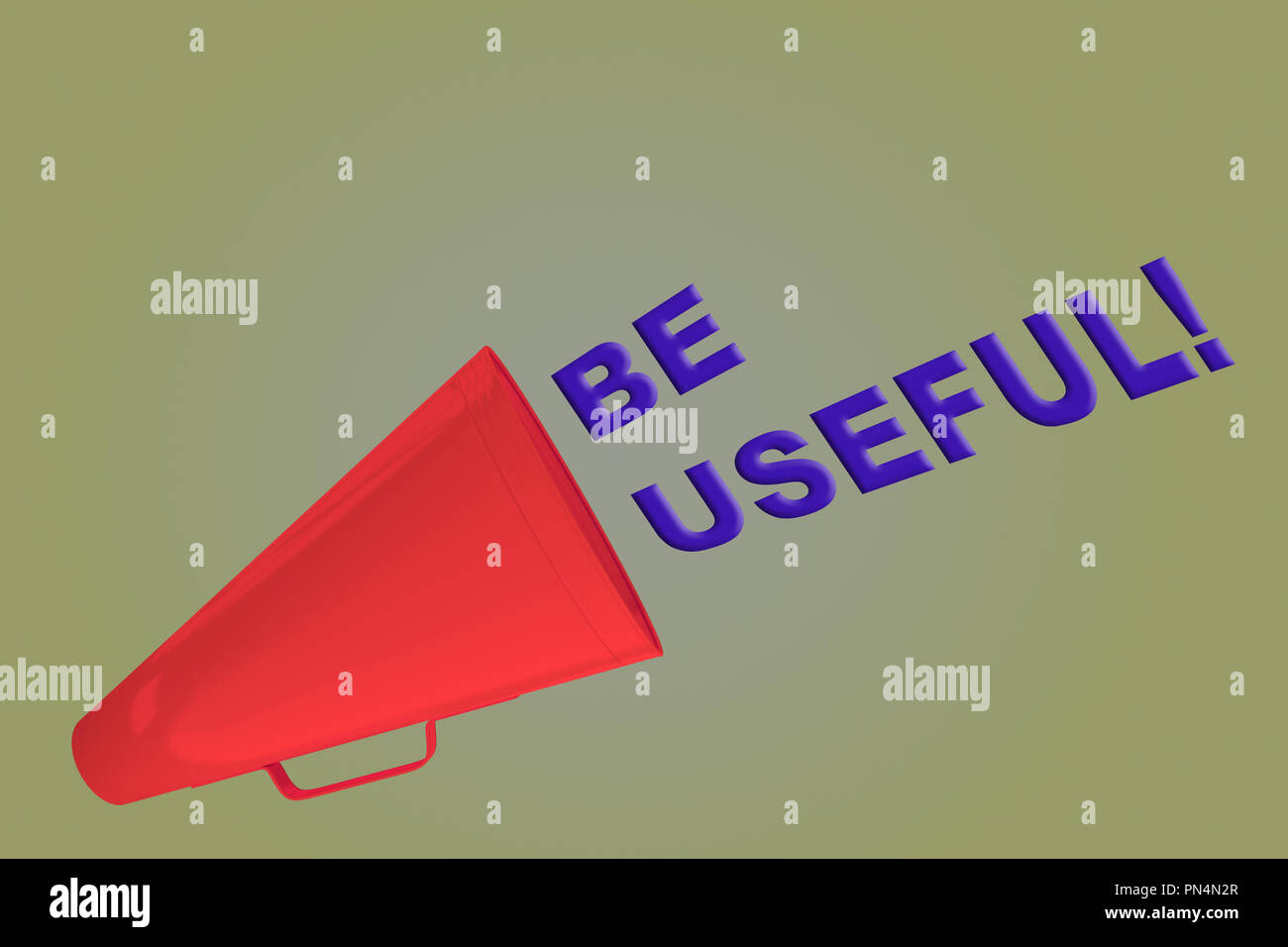 3D illustration of BE USEFUL! title flowing from a loudspeaker Stock ...