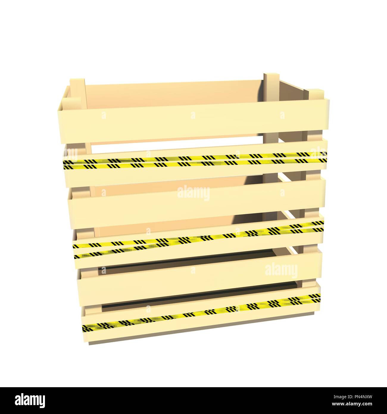 Physical hazards. Caution tape. Wooden container. Box for storage and ...