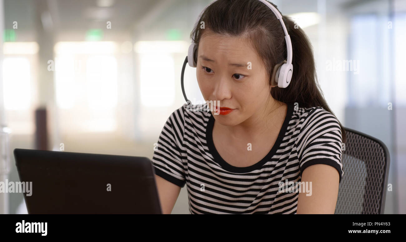 Sales representative online with customer talking with microphone and ...