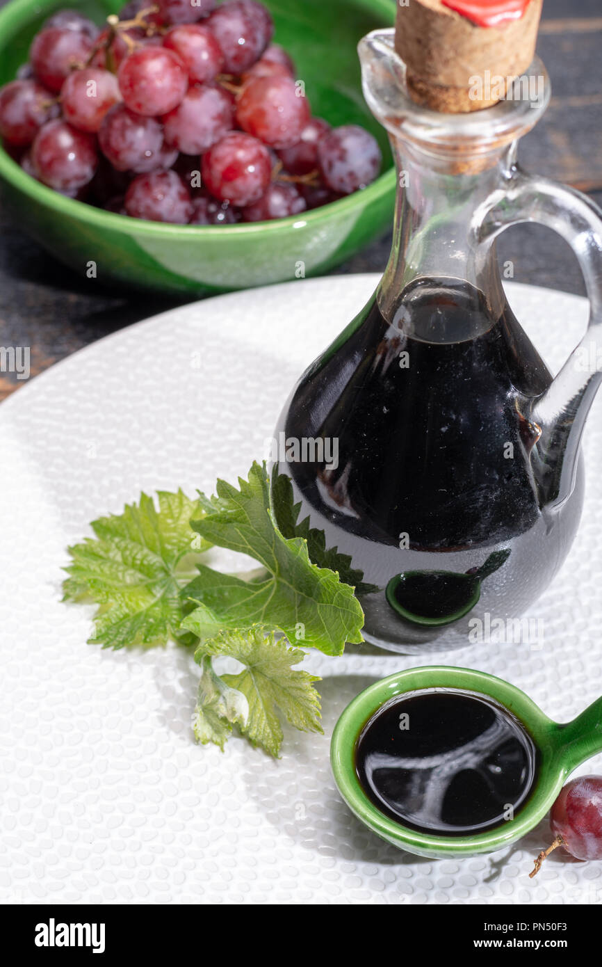 Black aged natural balsamic vinegar dressing from Modena, Italy Stock ...