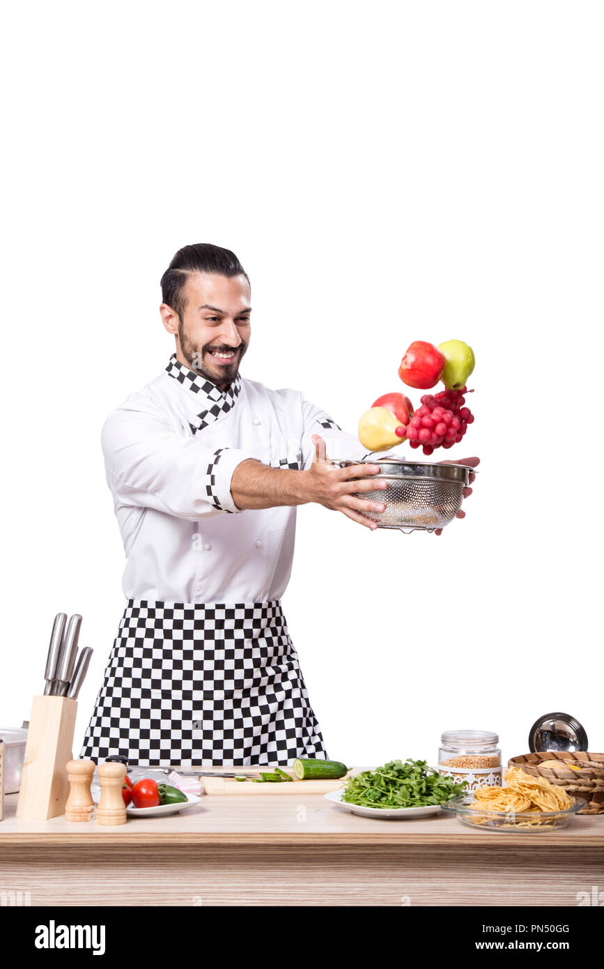 Funny male cook isolated on the white background Stock Photo - Alamy