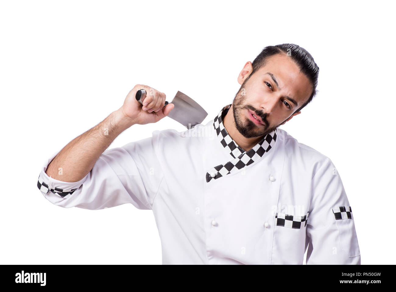Funny male cook isolated on the white background Stock Photo - Alamy