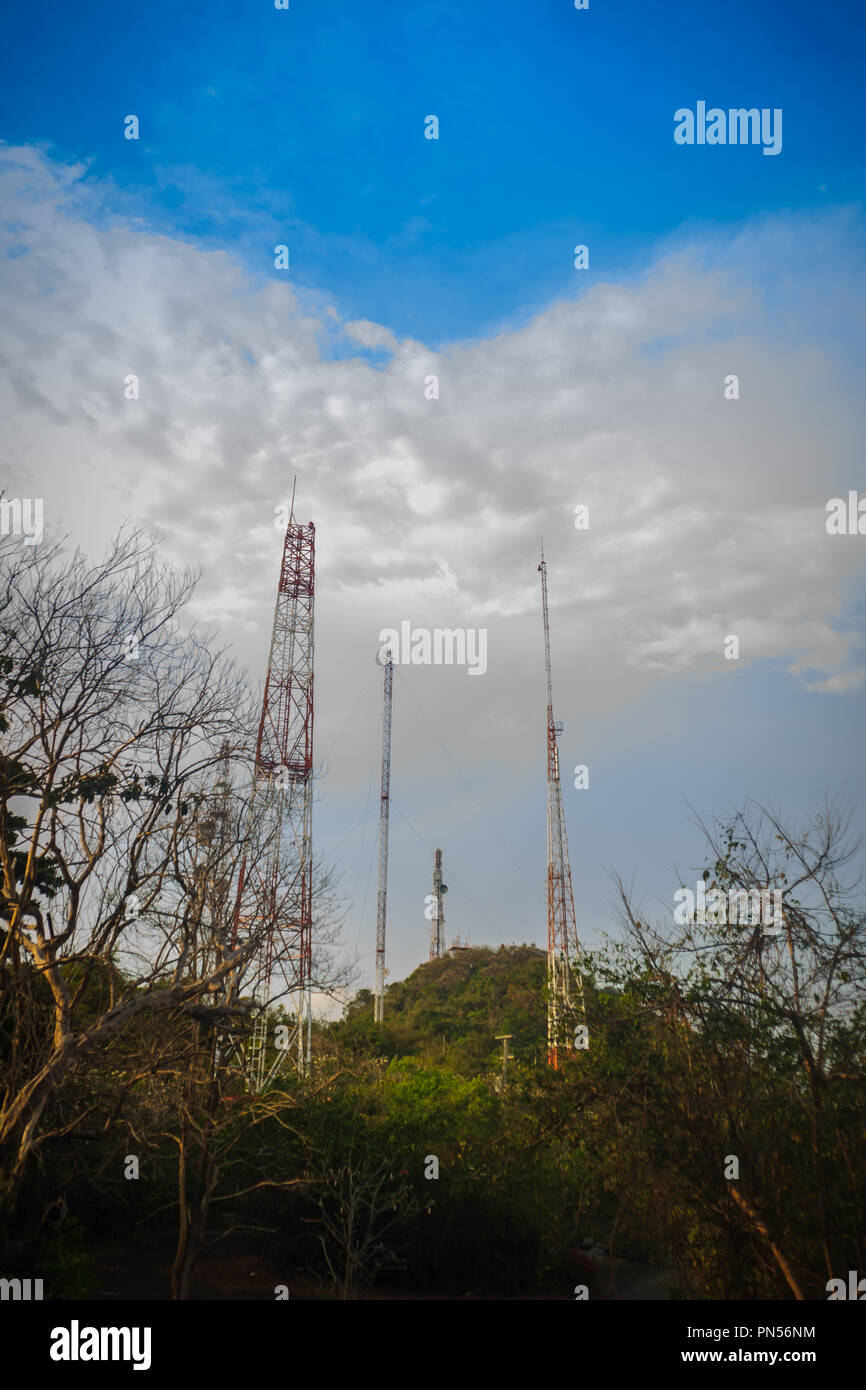 Silhouette mountain communication towers hi-res stock photography and ...