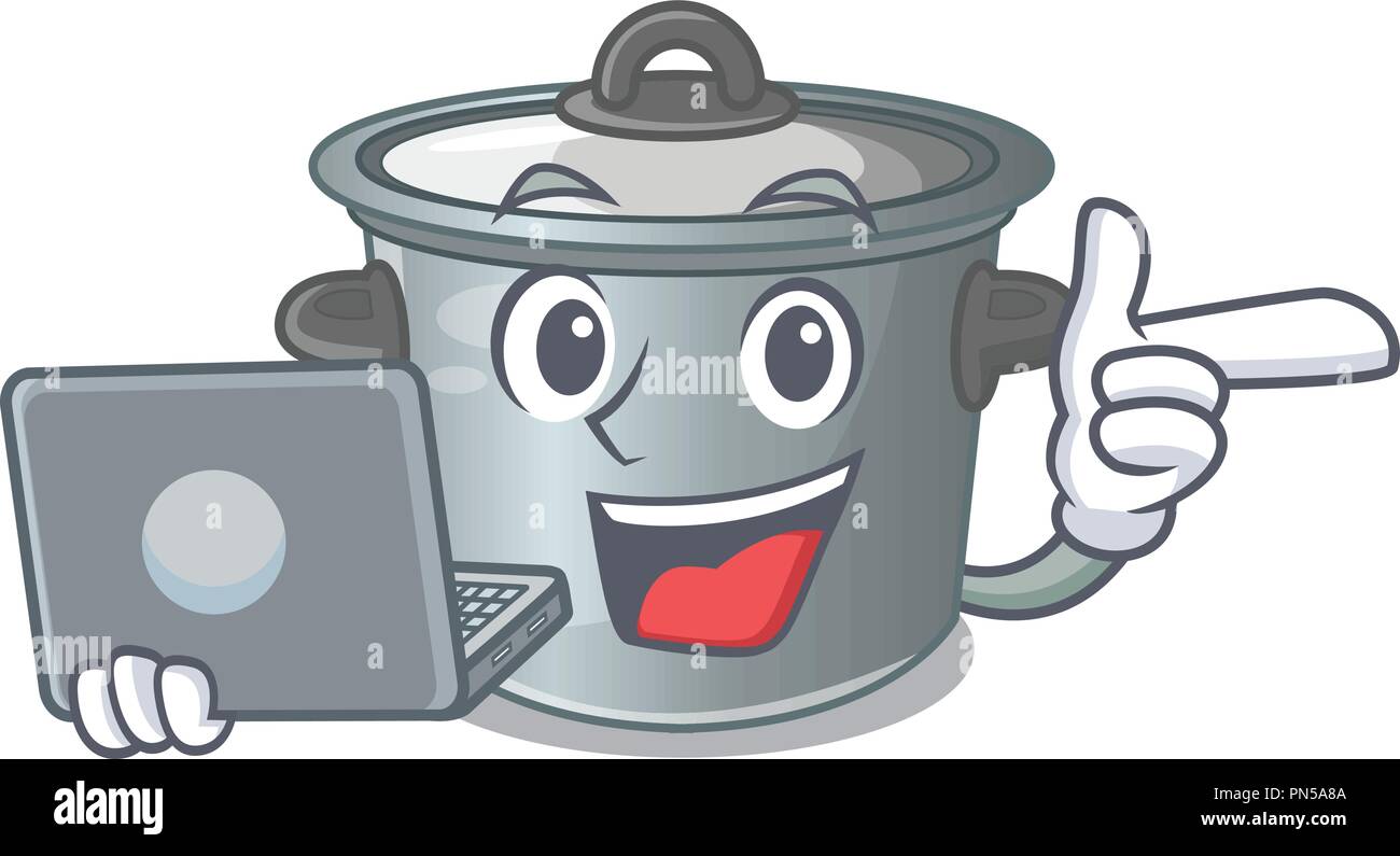 With laptop stock pot on wooden table cartoon Stock Vector Image & Art ...