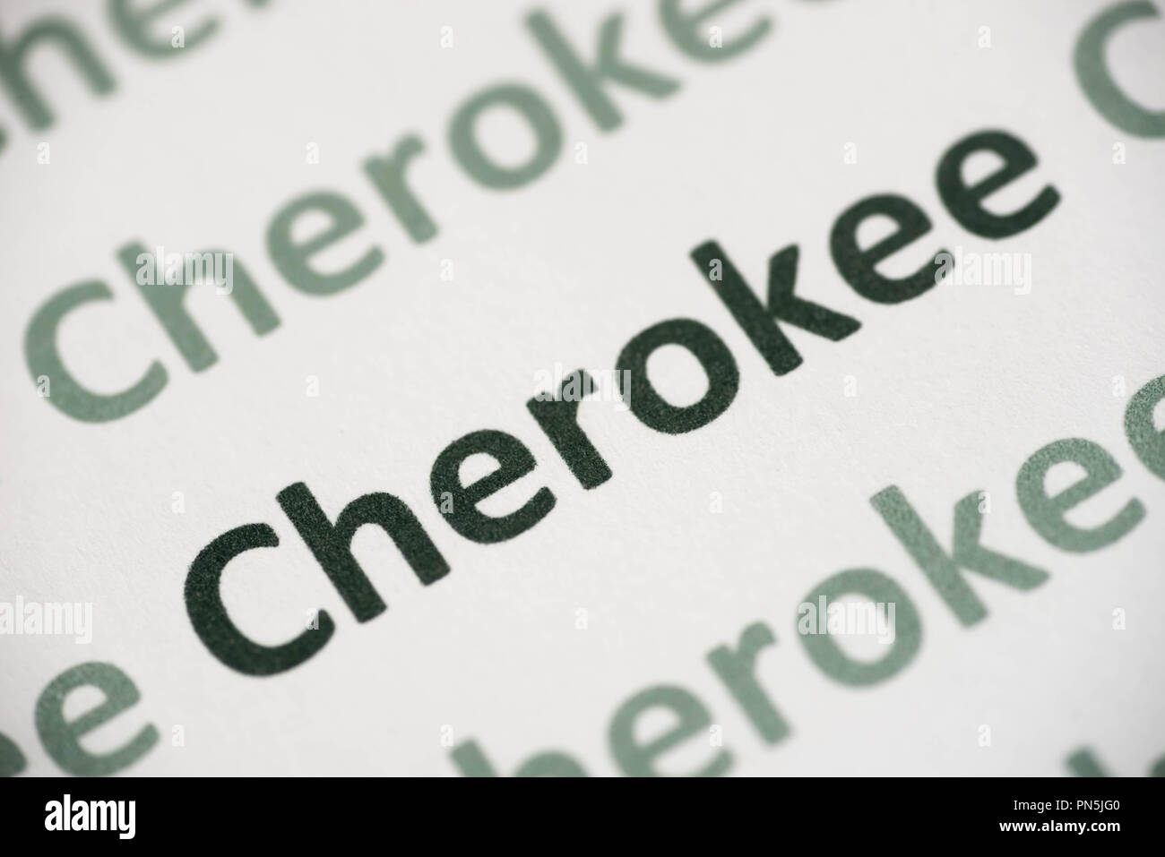 word Cherokee language printed on white paper macro Stock Photo - Alamy