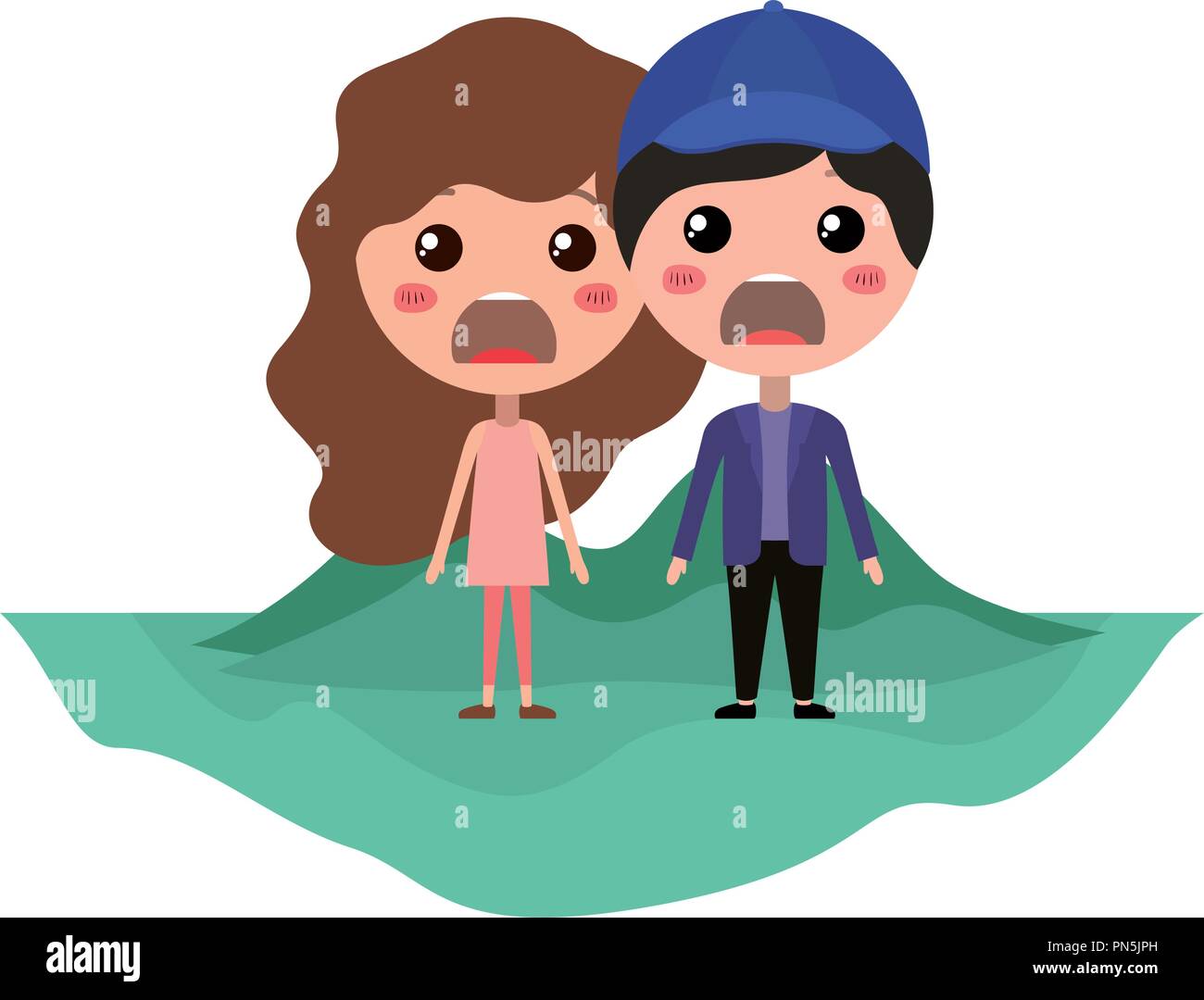 cartoon angry couple on field kawaii characters Stock Vector Image ...