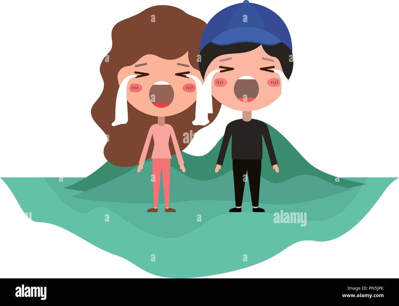 cartoon crying couple on field kawaii characters Stock Vector Image ...