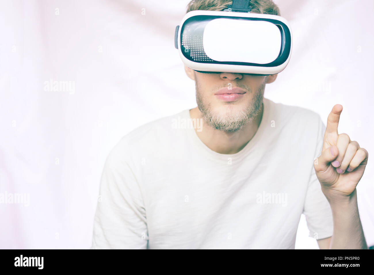 young man hands gestures in virtual reality vr glasses isolated Stock ...