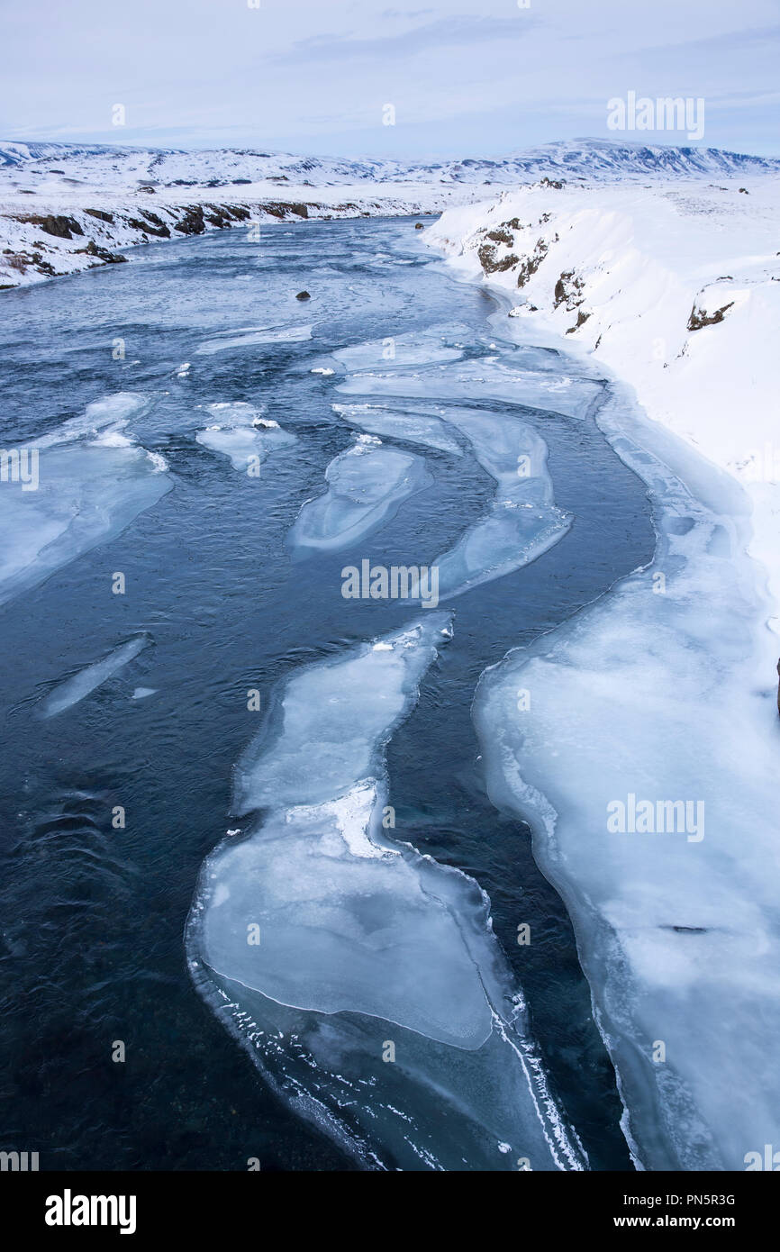 Floating icebergs as ice sculpture shapes in glacial water in South ...