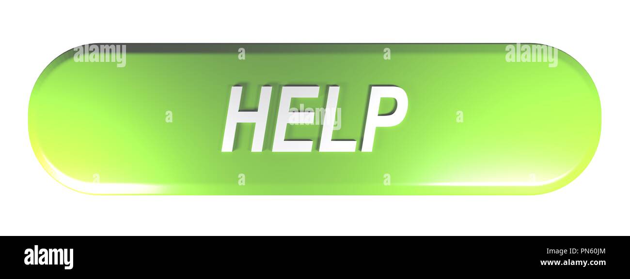 Green rounded rectangle push button HELP - 3D rendering Stock Photo - Alamy