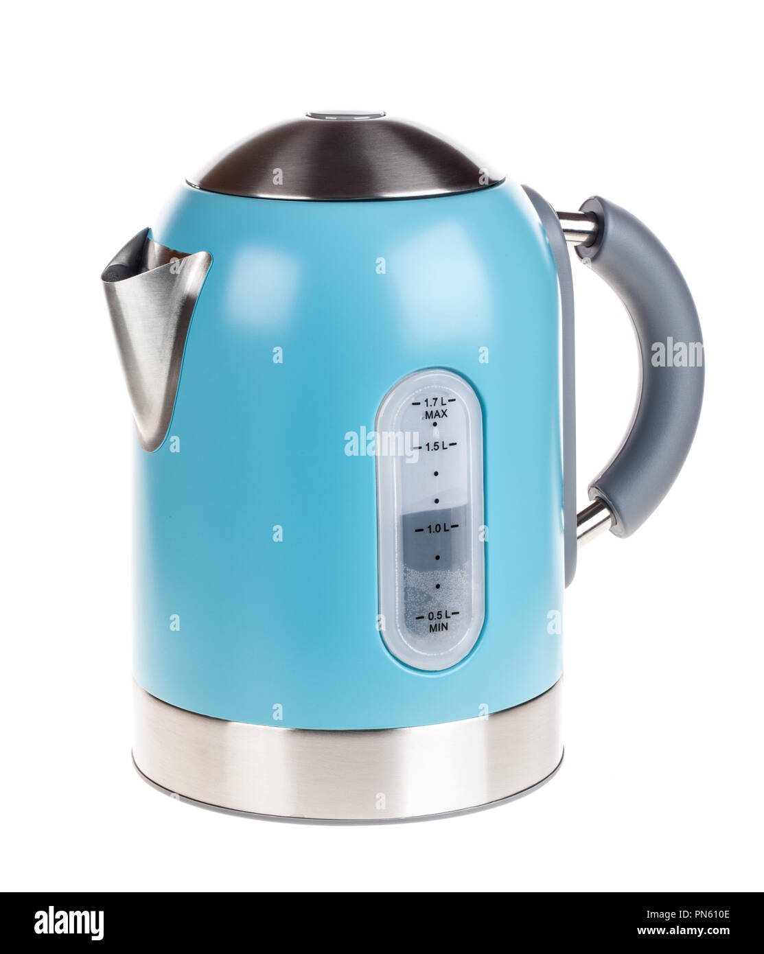 Light blue electric kettle isolated on white Stock Photo - Alamy