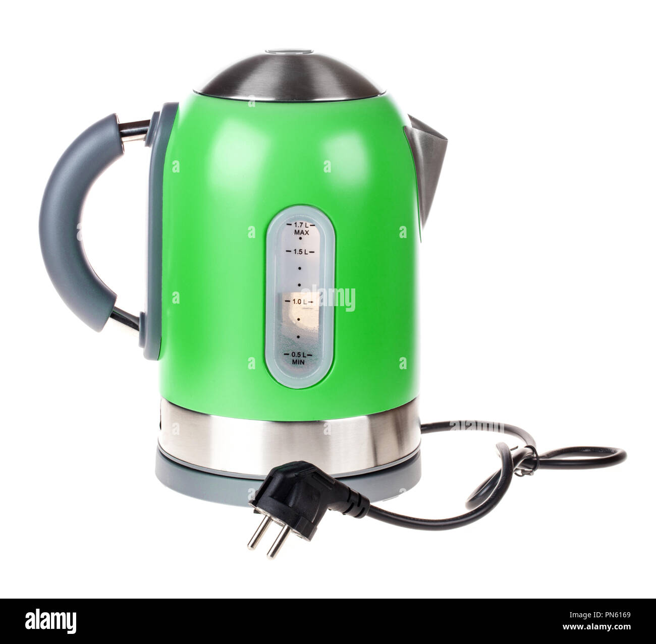 Green electric kettle isolated on white Stock Photo - Alamy