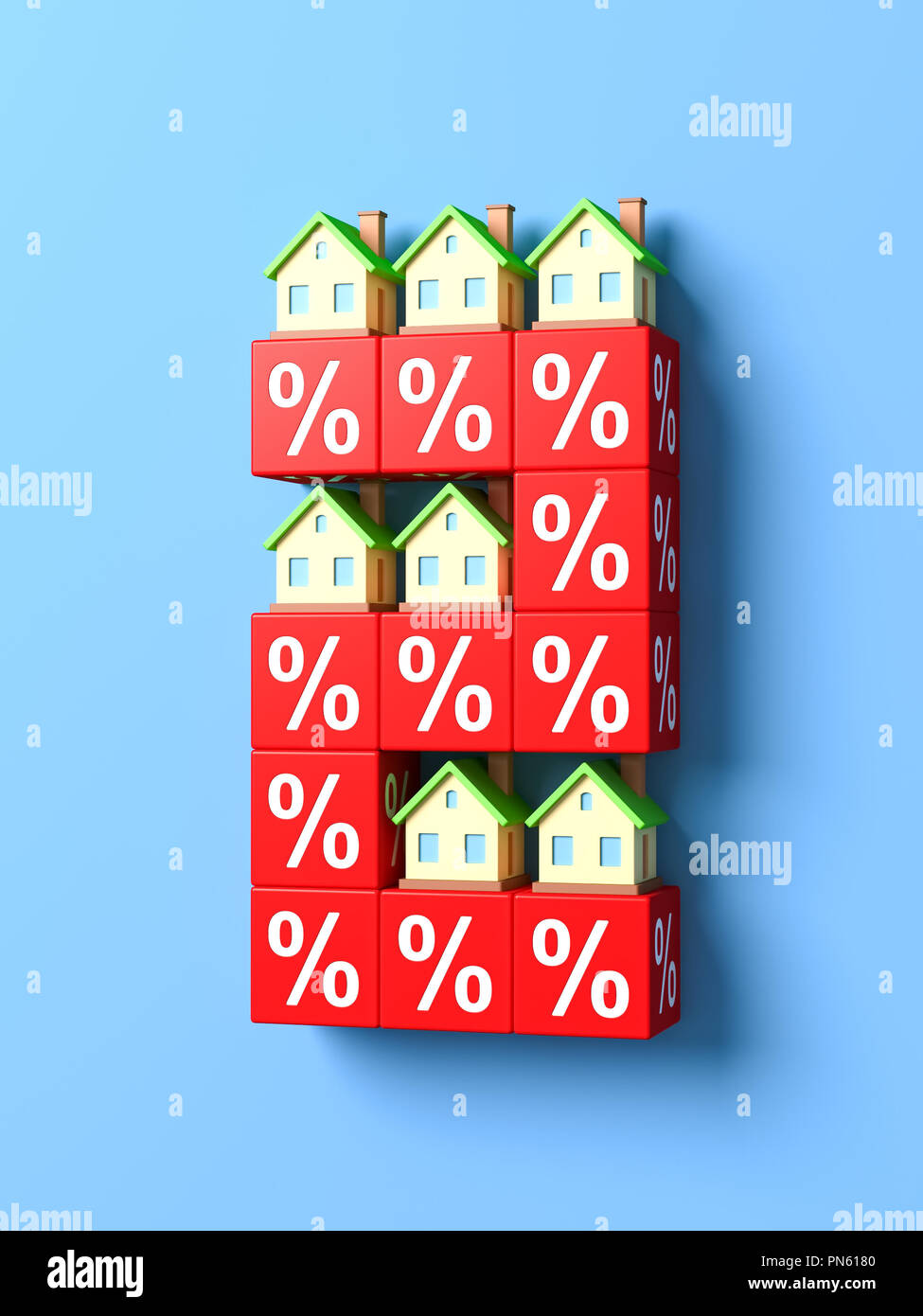 Number Two With Miniature Houses And Red Percentage Blocks. 3d ...