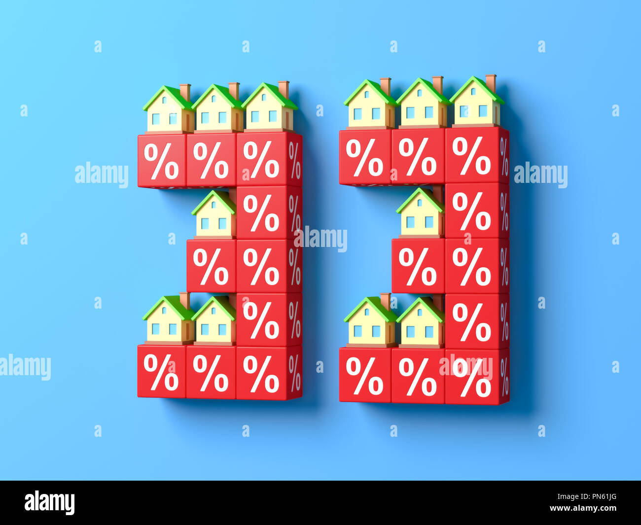 Number Thirty Three With Miniature Houses And Red Percentage Blocks. 3d ...