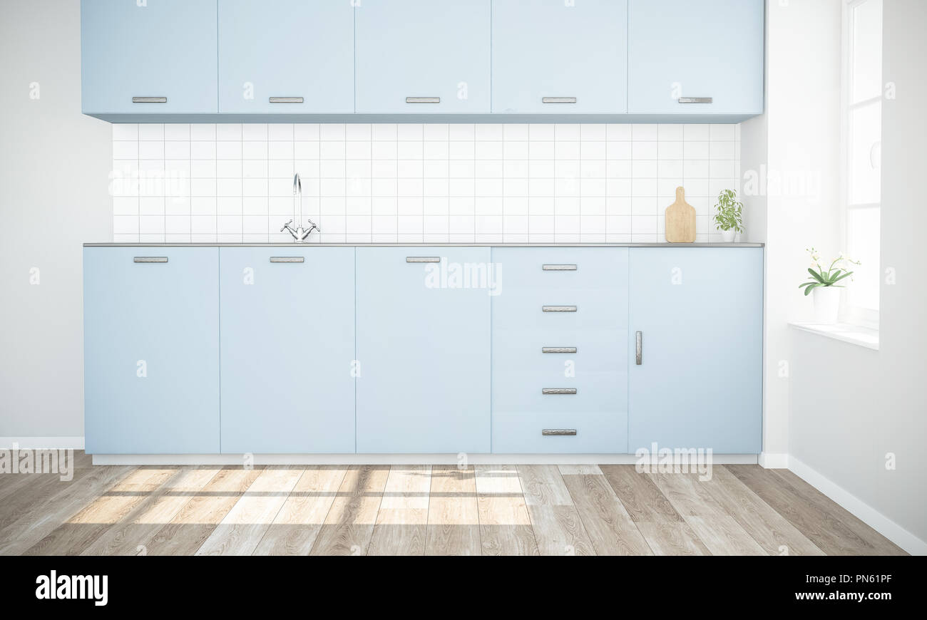 modern blue kitchen 3d rendering Stock Photo - Alamy