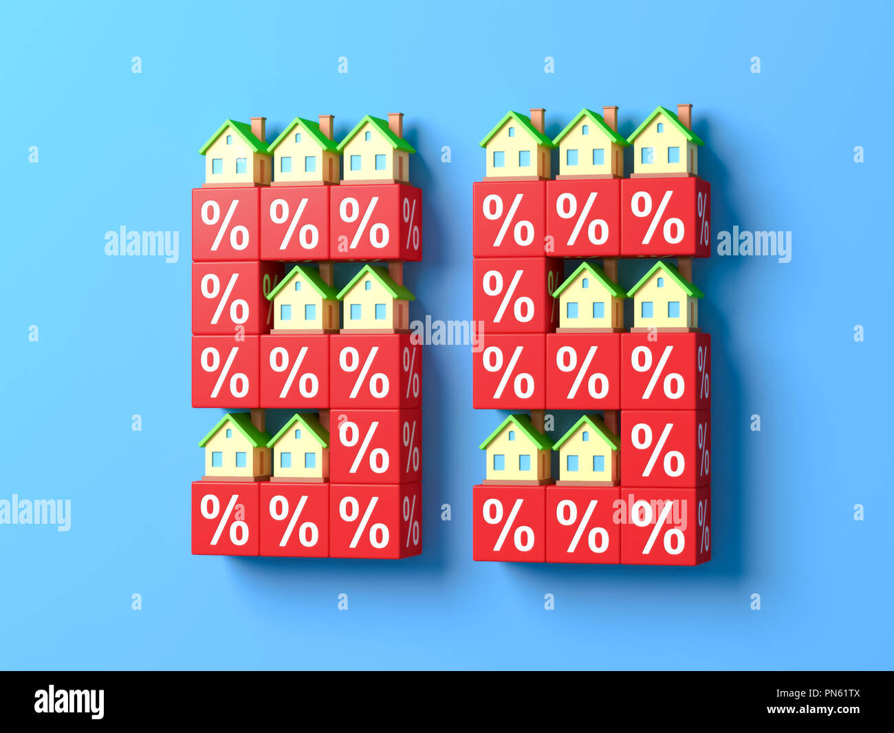 Number Fifty Five With Miniature Houses And Red Percentage Blocks. 3d ...