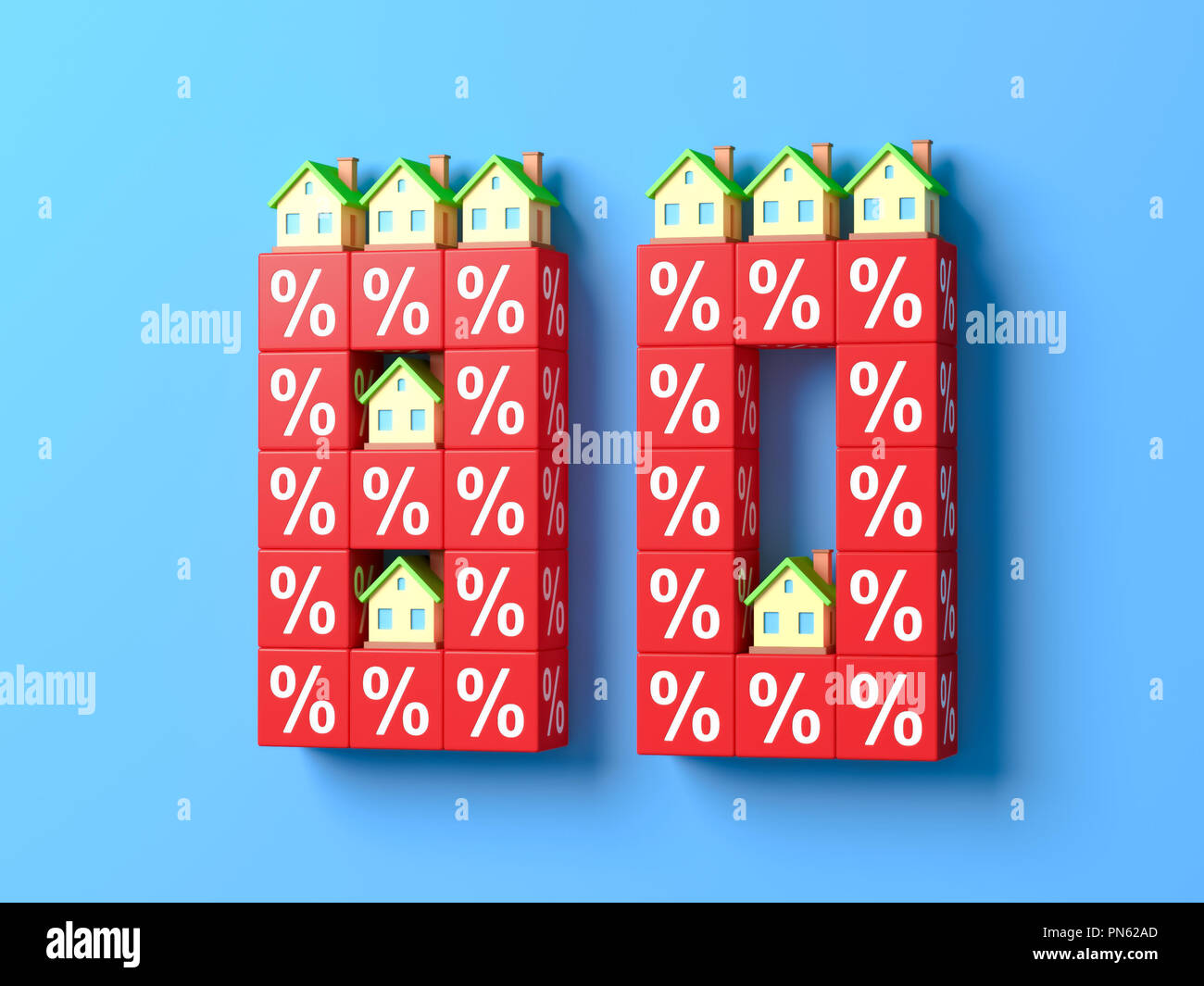 Number Eighty With Miniature Houses And Red Percentage Blocks. 3d ...