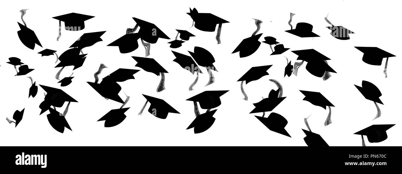 Graduation Caps In The Air Black And White