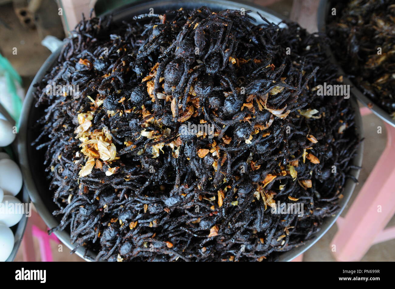 Fried Tarantulas / local open air market, fried spider is a regional ...