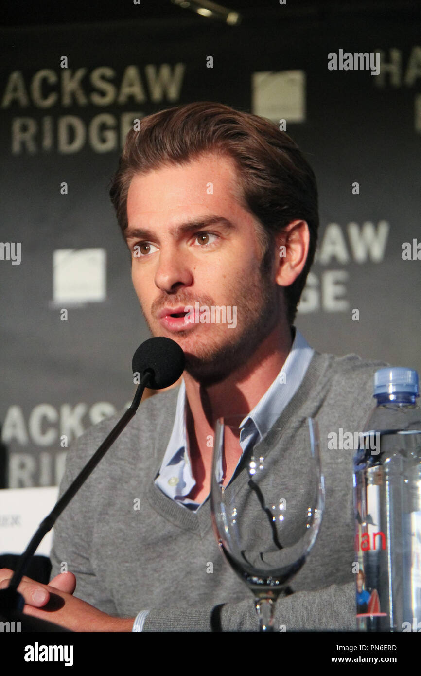 Andrew Garfield 10/22/2016 "Hacksaw Ridge" Press Conference held at the ...