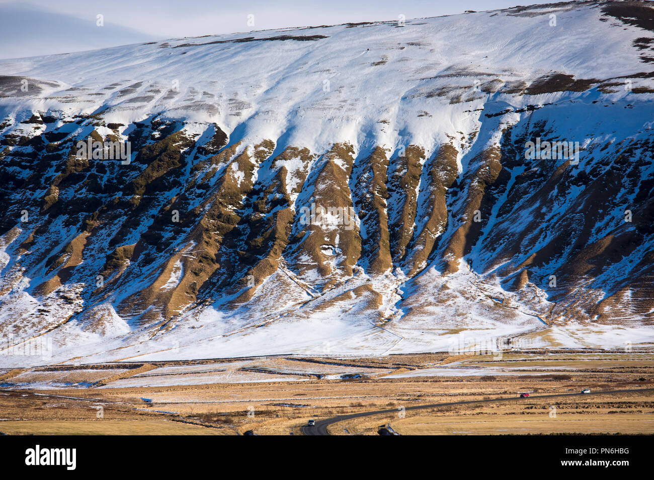 Dramatic snow-covered volcanic mountain in South Iceland Stock Photo ...