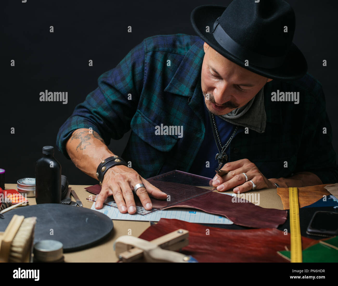 Modelling design of a shoes.Workplace of shoe designer Selective focus ...