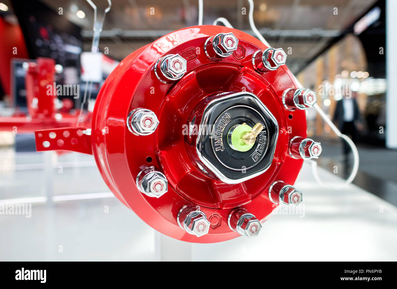 20 September 2018, Lower Saxony, Hanover: A red suspension for the ...