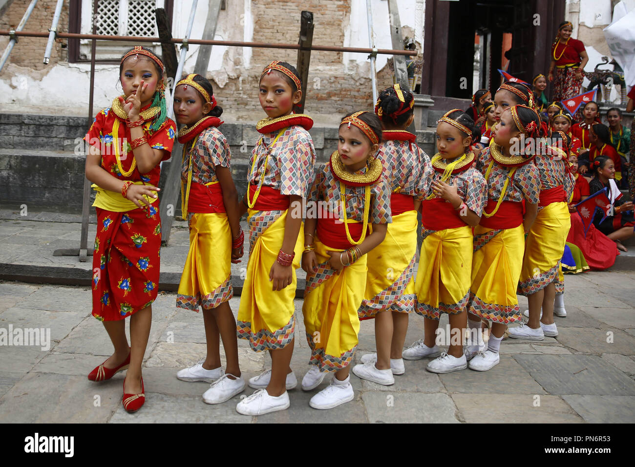 Kathmandu, Nepal. 20th Sep, 2018. Nepalese girls dressed in cultural ...