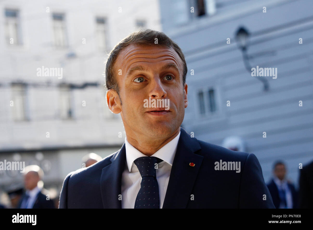 Salzburg, Austria 20th Sep. 2018. President of France, Emmanuel Macron ...