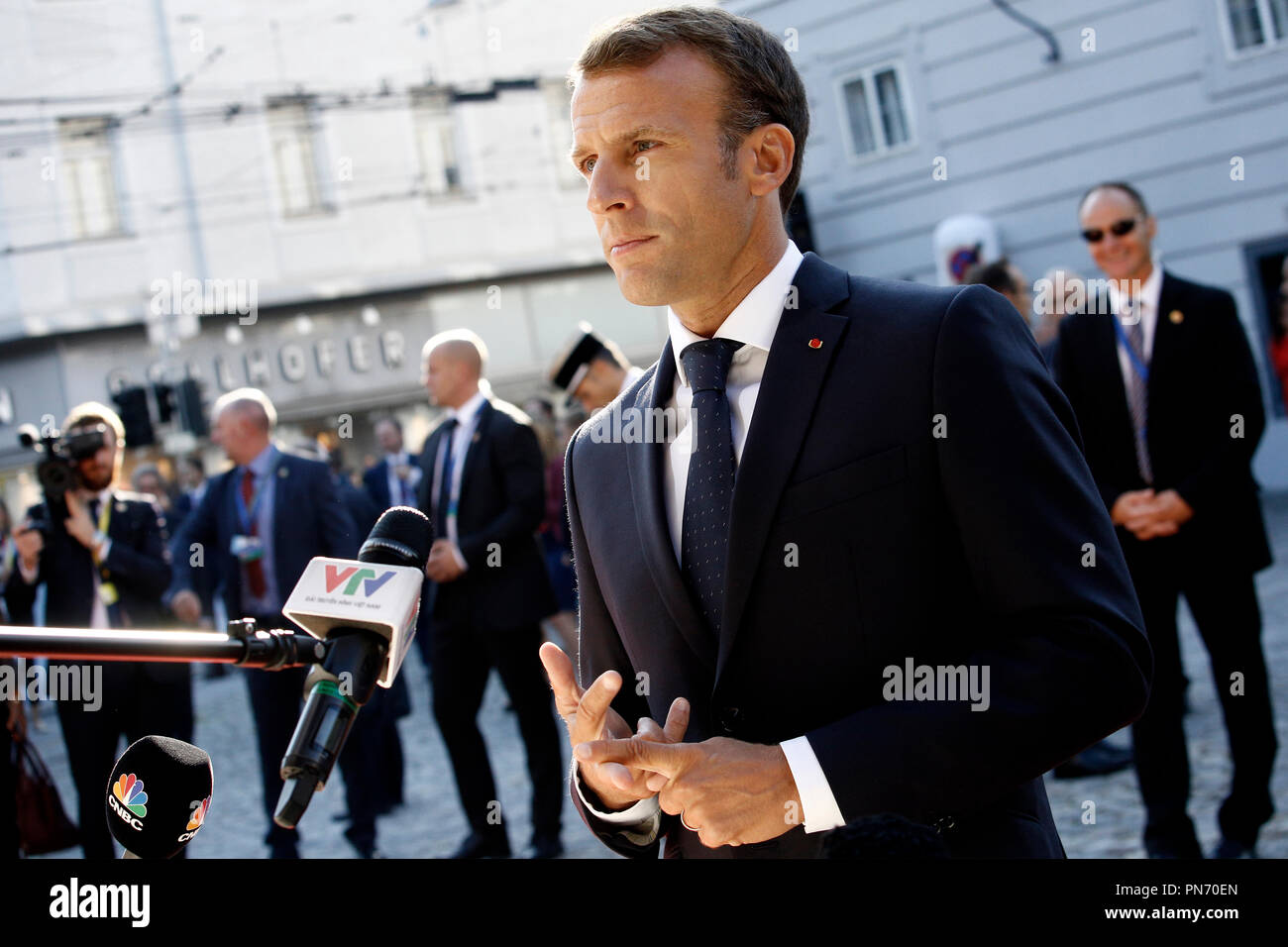 Salzburg, Austria 20th Sep. 2018. President of France, Emmanuel Macron ...