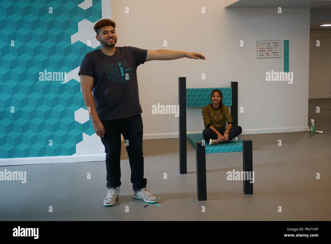 New York, USA. 20th Sep, 2018. People enjoy an interactive exhibition ...