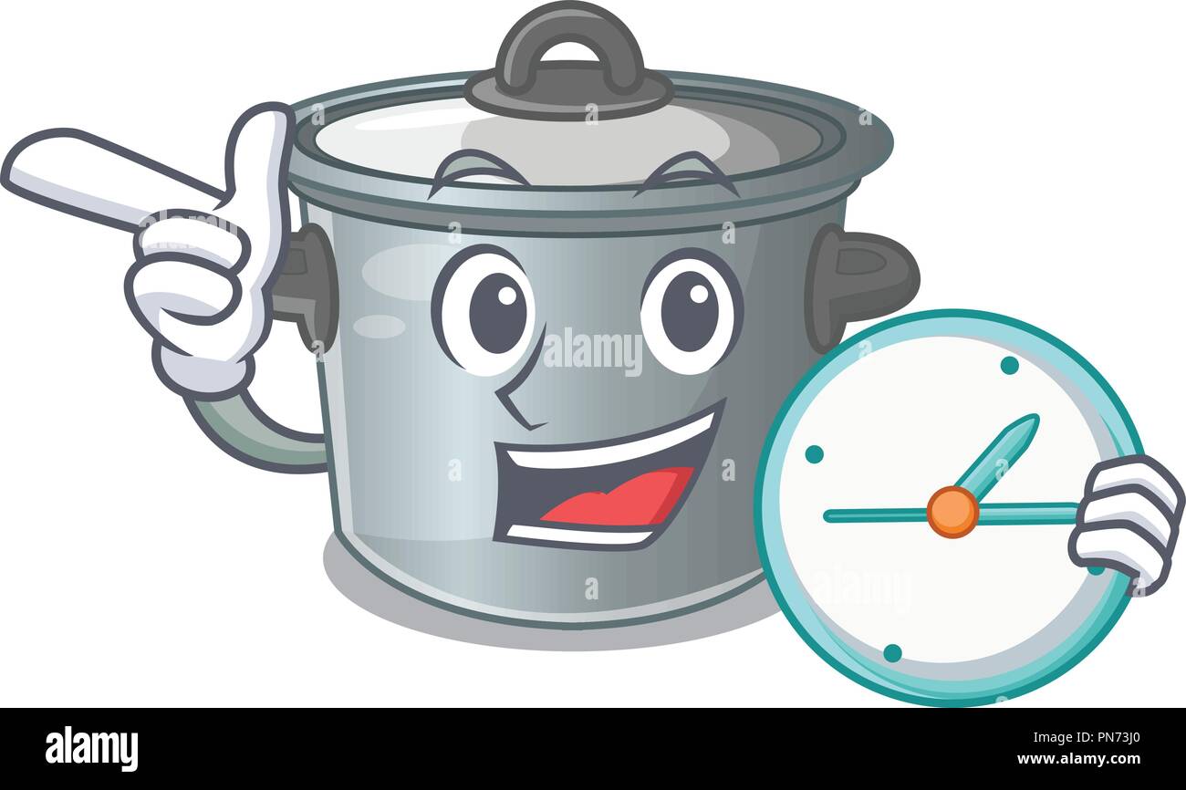 With clock cartoon cookware stock pot in kitchen Stock Vector Image ...