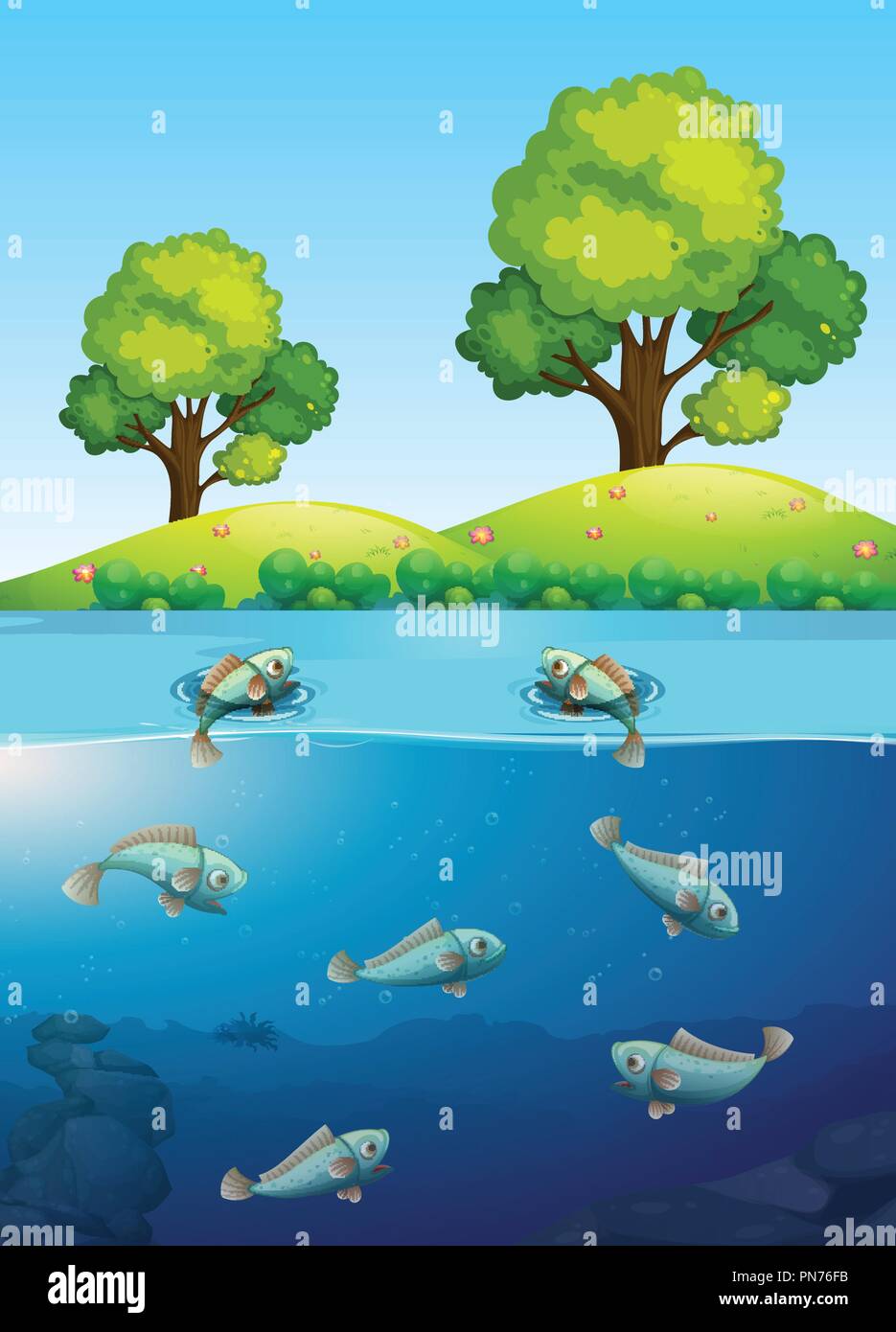 Fish in the river illustration Stock Vector Image & Art - Alamy