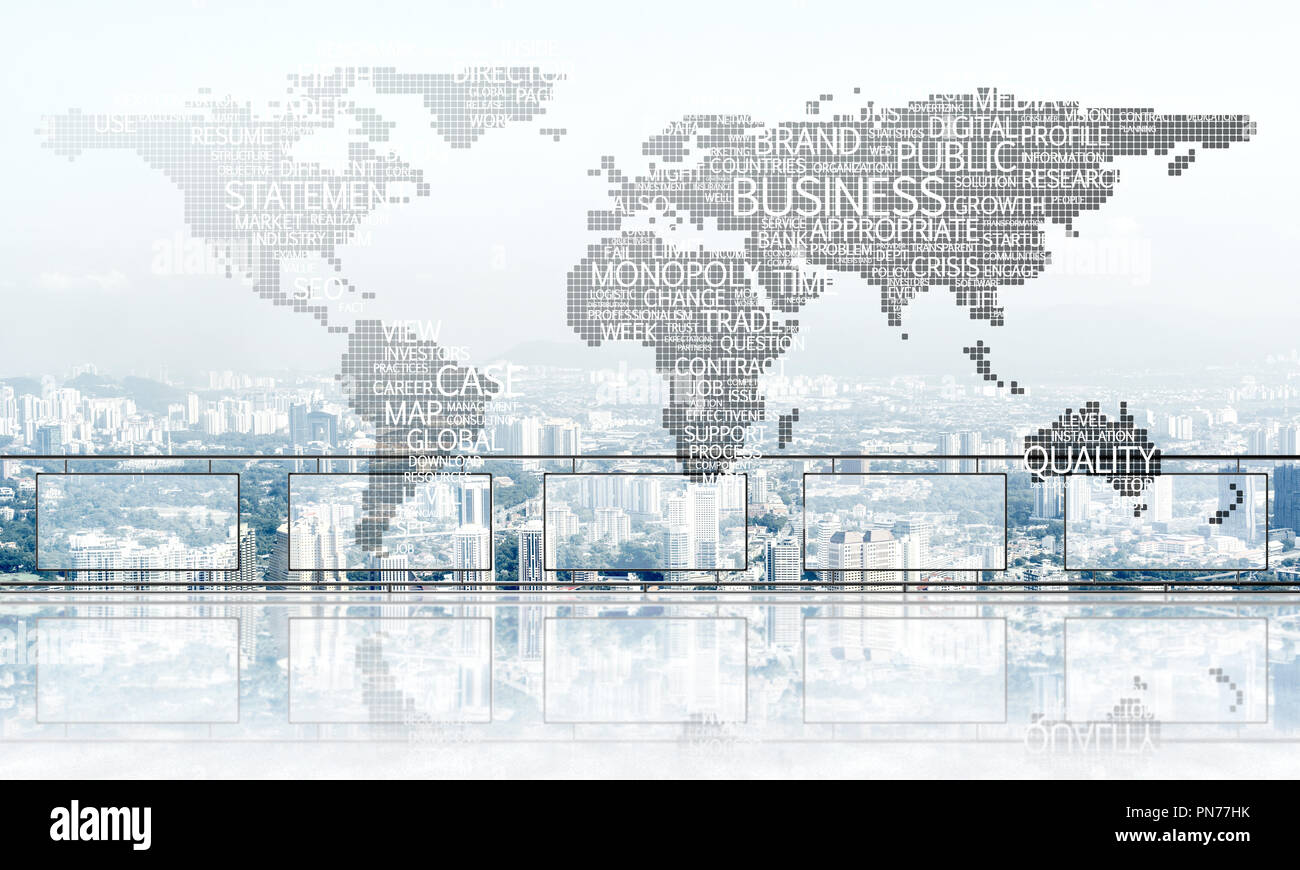 Concept of global communication and networking with world map over ...