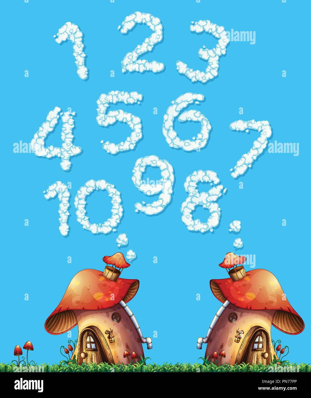 Mushroom house and cloud number illustration Stock Vector Image & Art ...