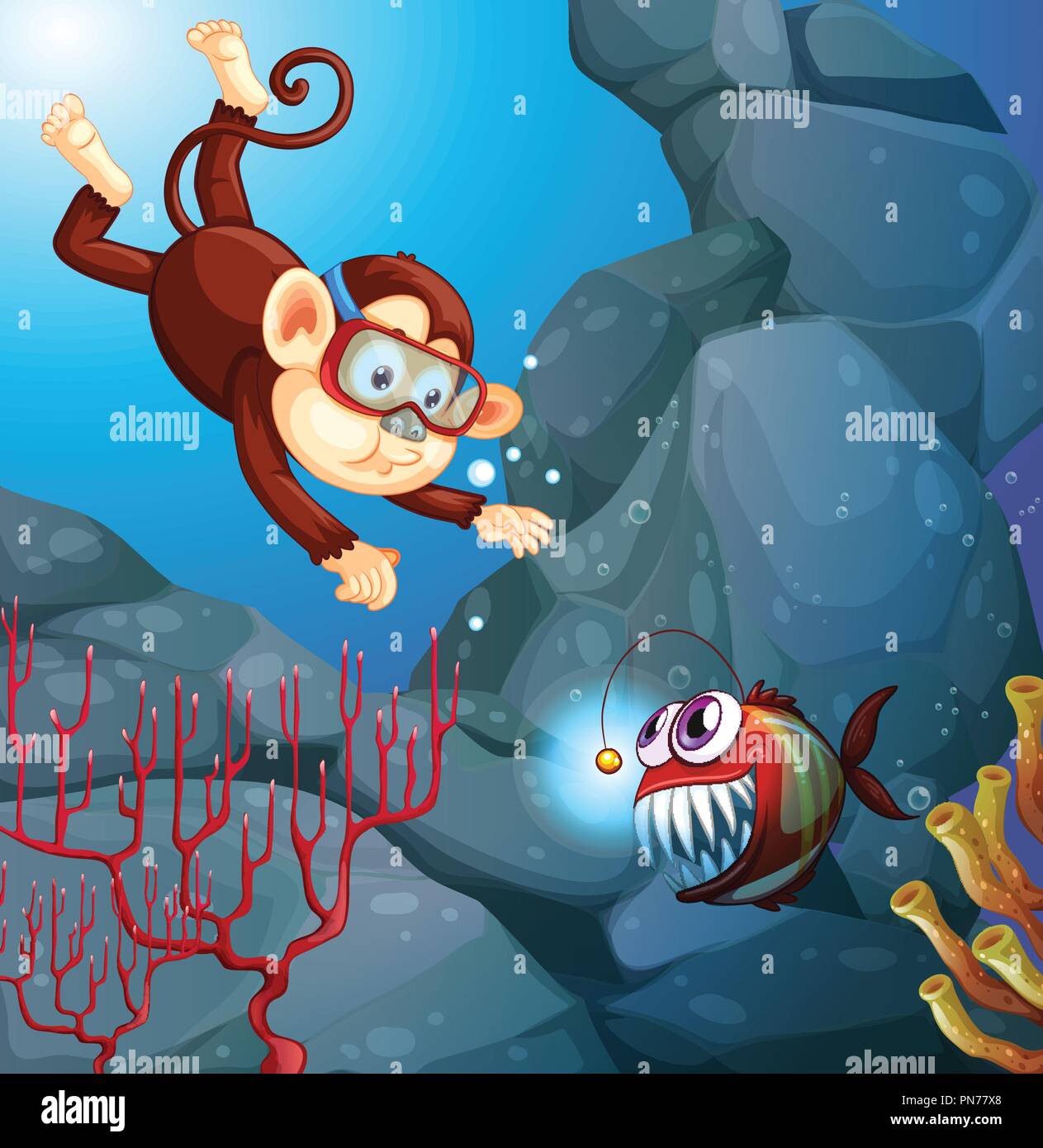A monkey diving in the ocean illustration Stock Vector Image & Art - Alamy