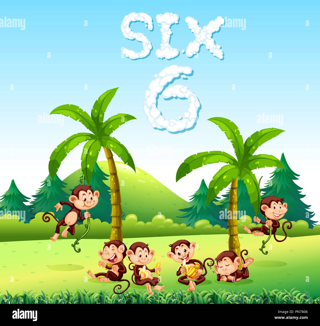 Six monkey in nature illustration Stock Vector Image & Art - Alamy