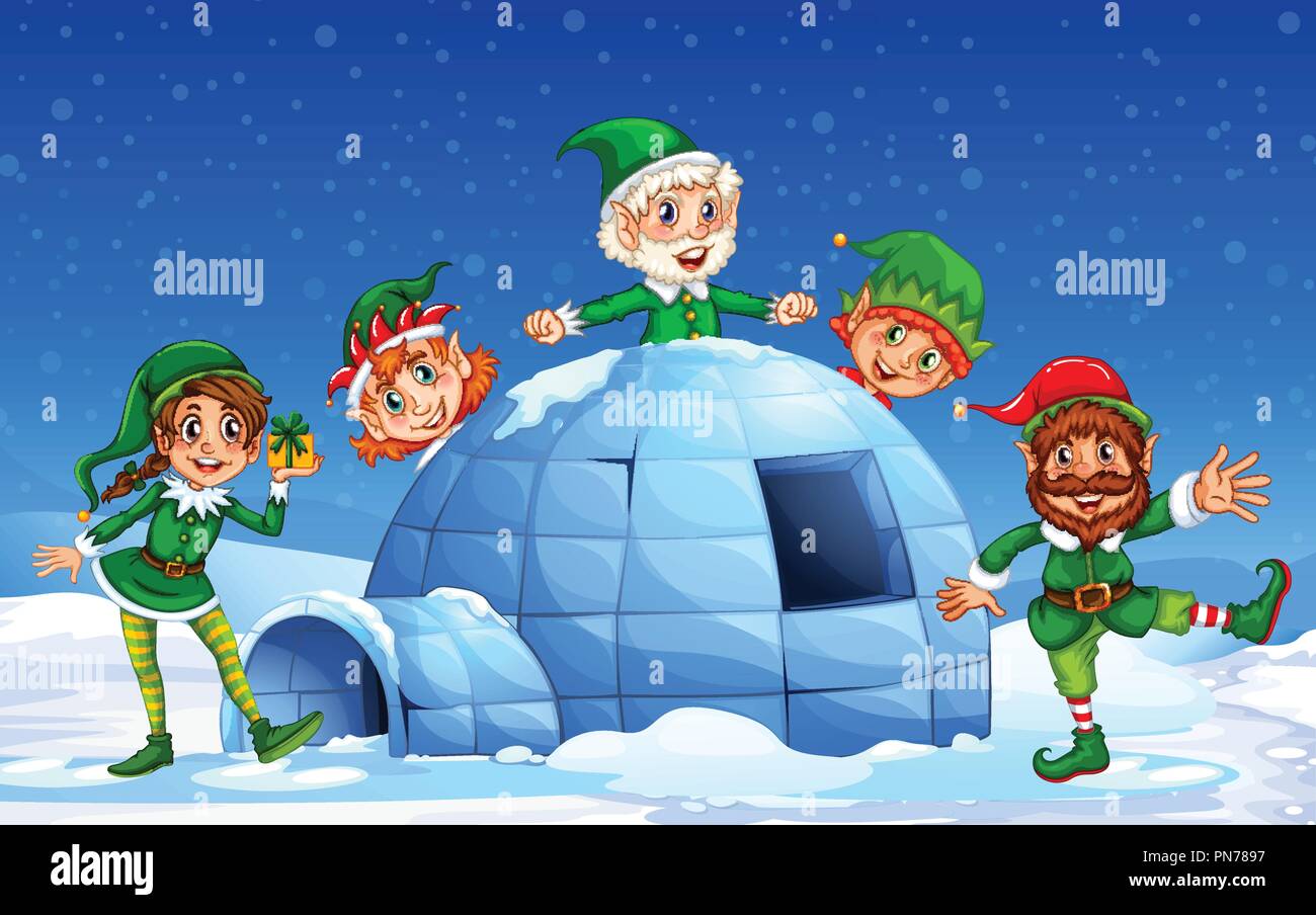 Christmas elf in winter background illustration Stock Vector Image ...