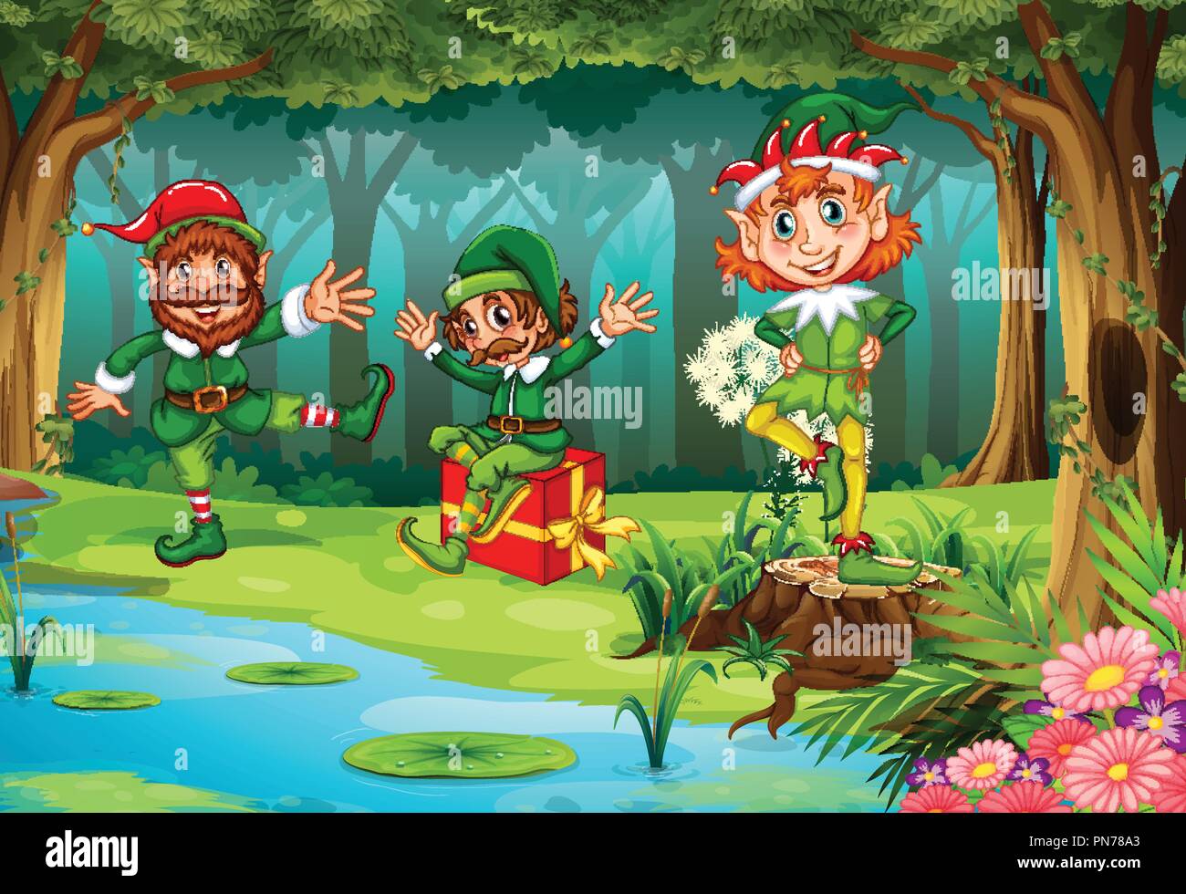 Christmas elf in forest illustration Stock Vector Image & Art - Alamy